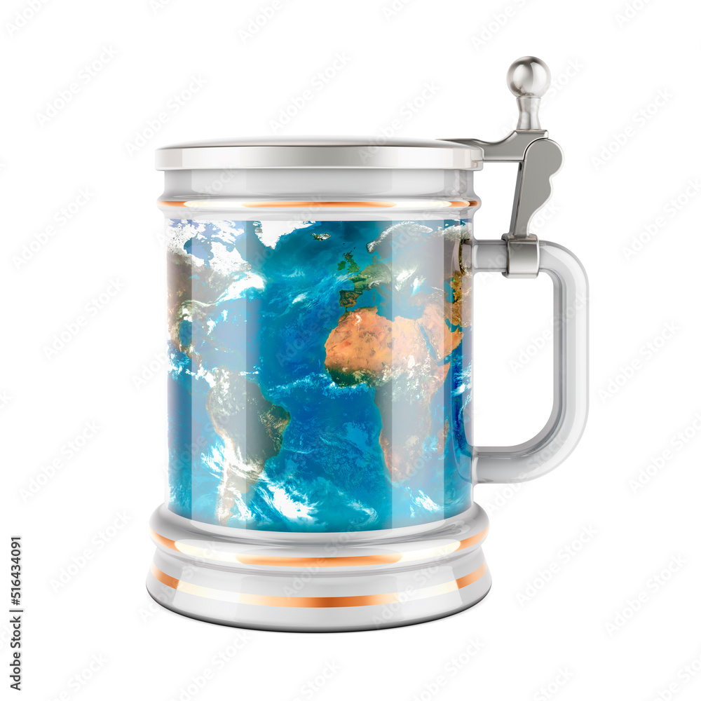 Beer mug with Earth Globe map texture, 3D rendering Stock Illustration ...