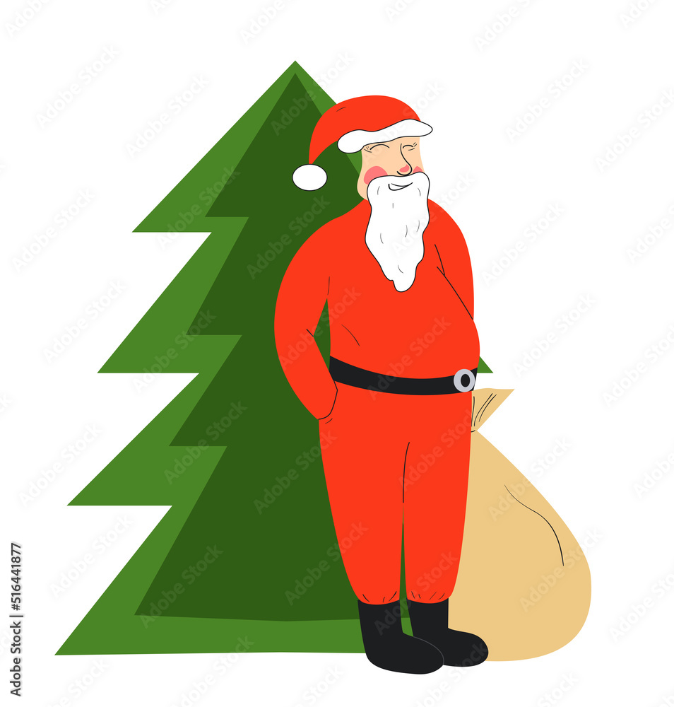 Cartoon Santa Claus with a bag. Stock Vector | Adobe Stock