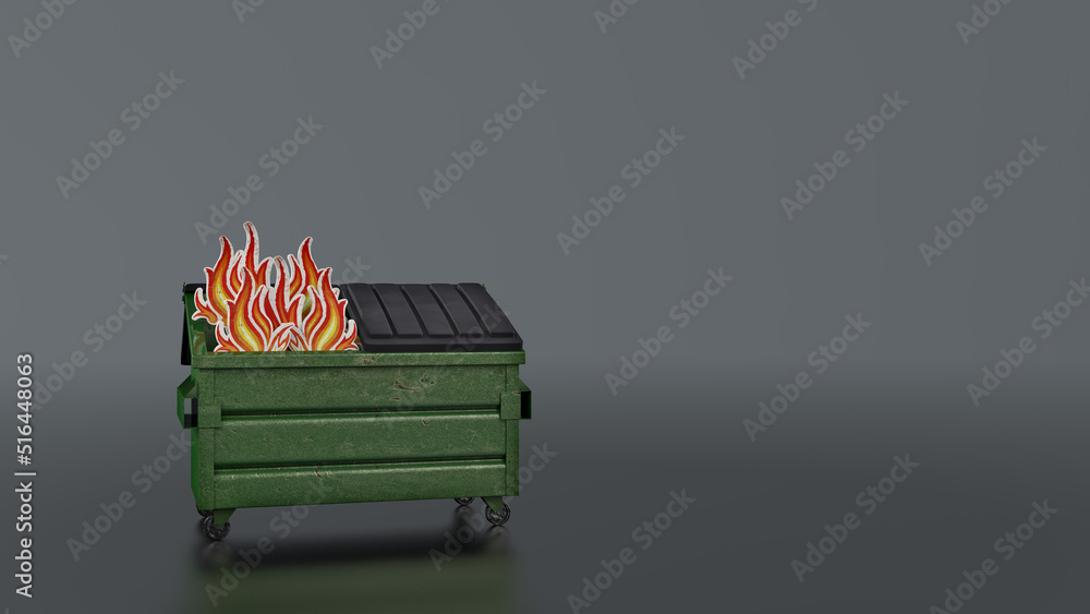 Green dumpster fire illustration isolated on gray background in 8k. 3D ...