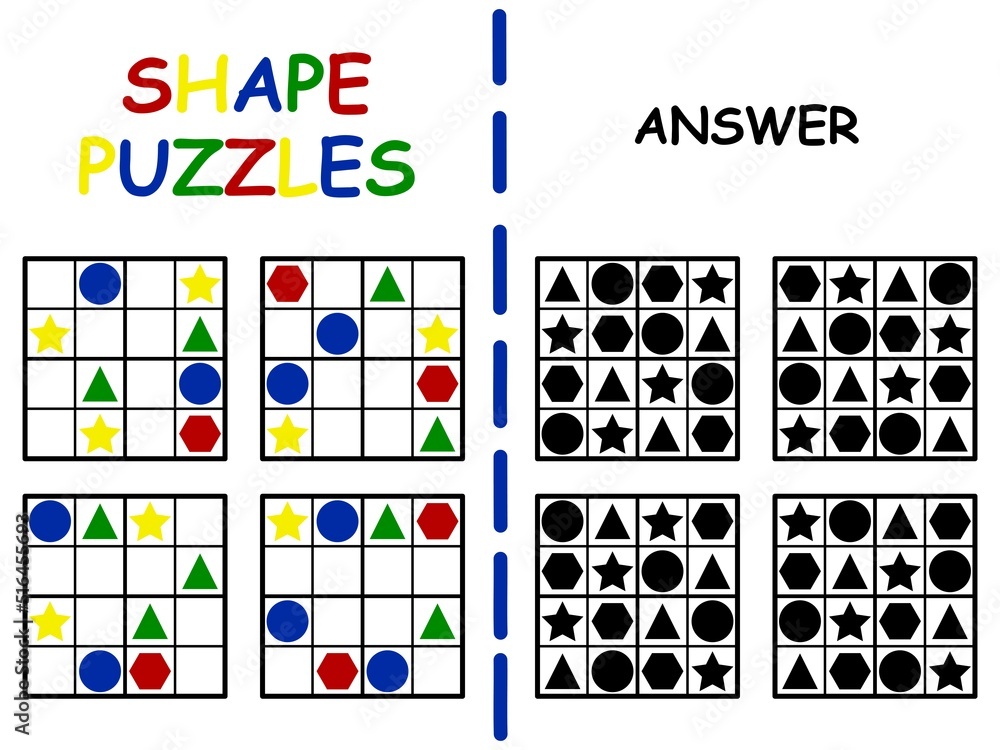 Four little sudoku games with shapes vector illustration. Logica ...