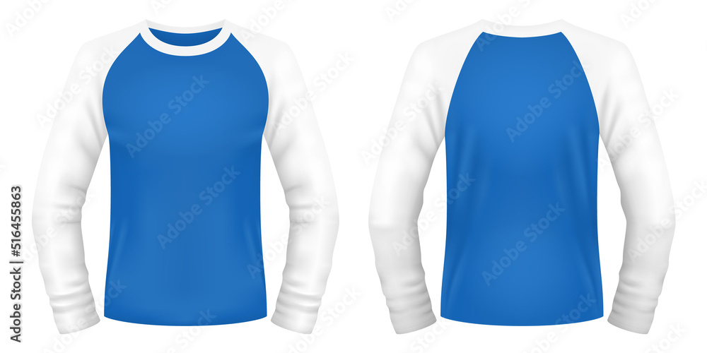 Long sleeve raglan t-shirt template. Front and back views. Vector ...