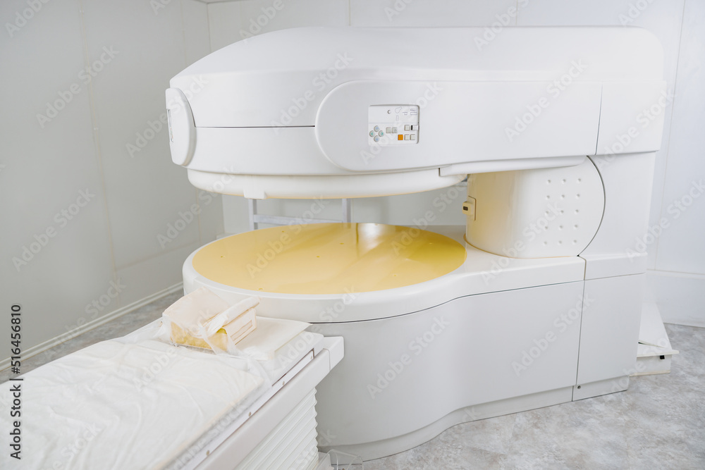 Magnetic resonance imaging scan or MRI machine device in hospital ready ...