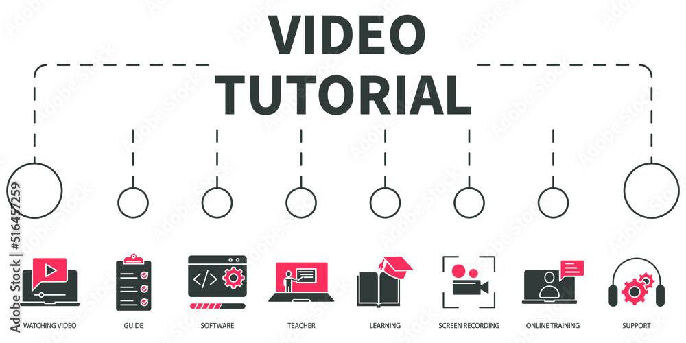 Video tutorial Vector Illustration concept. Banner with icons and ...