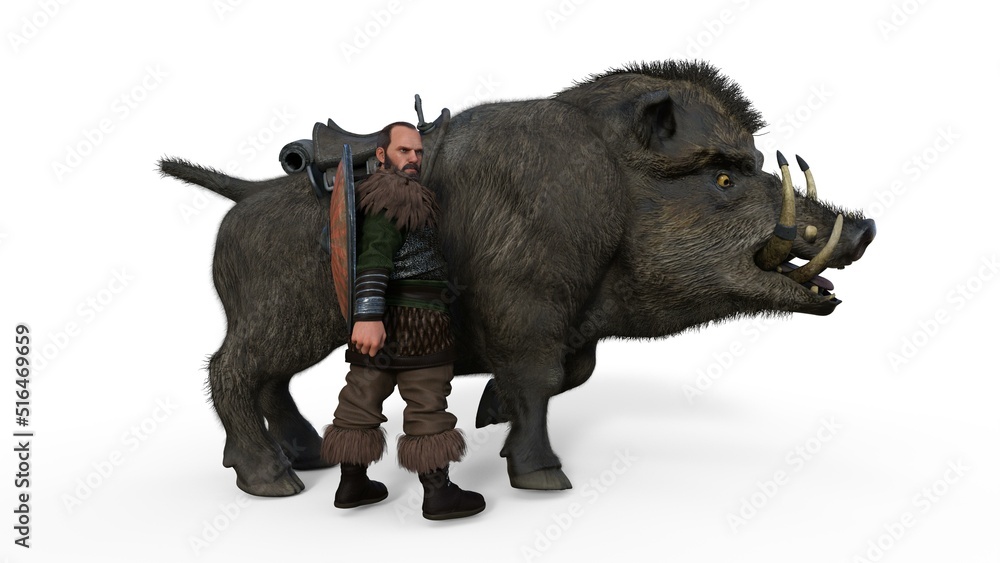 3d-illustration of an isolated fantasy illustration of a battle boar ...