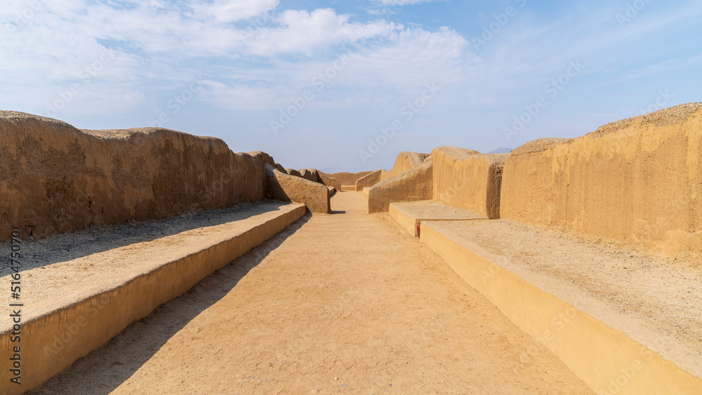 Ancient street in the ancient cultural relics of Chan Chan, with ...