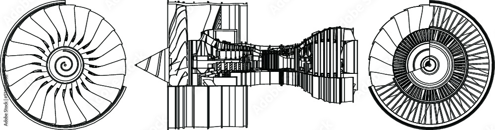 Jet engine isometrics. Vector line illustration. Concept vector ...