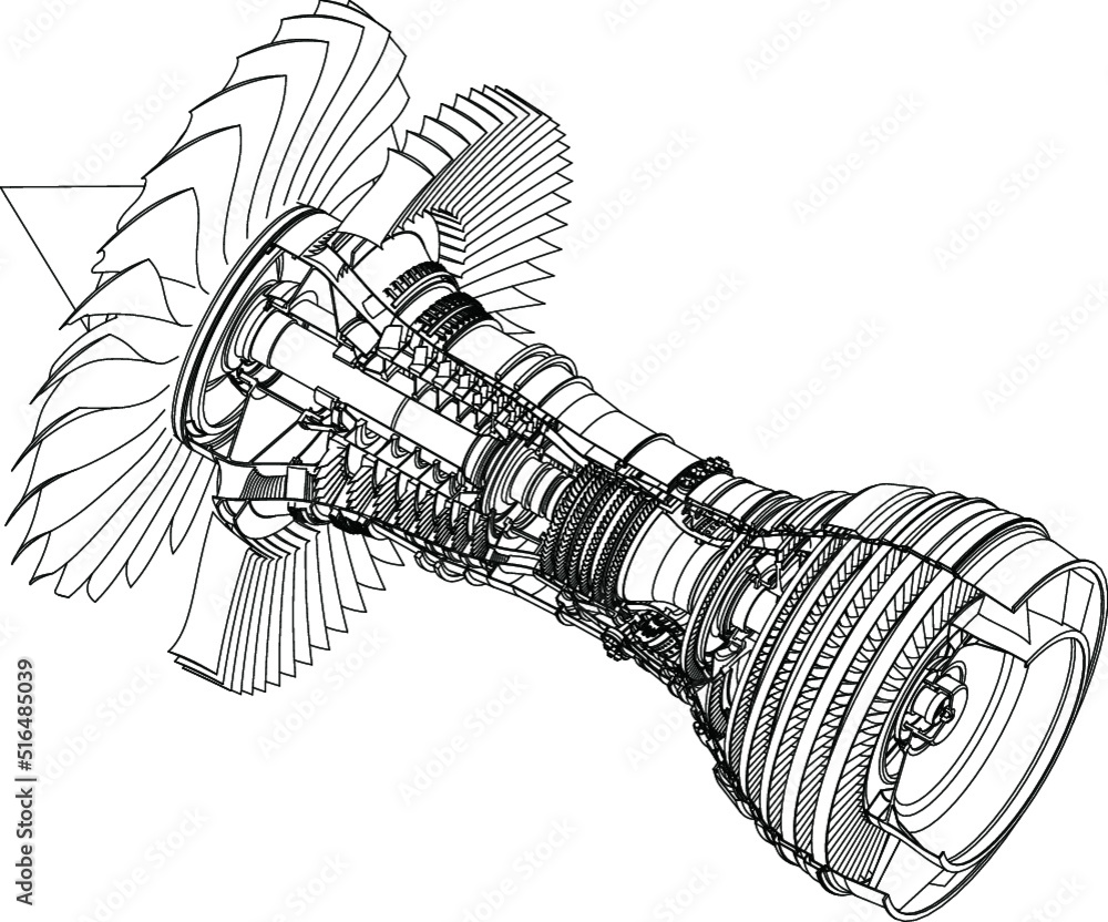 Jet engine isometrics. Vector line illustration. Concept vector ...