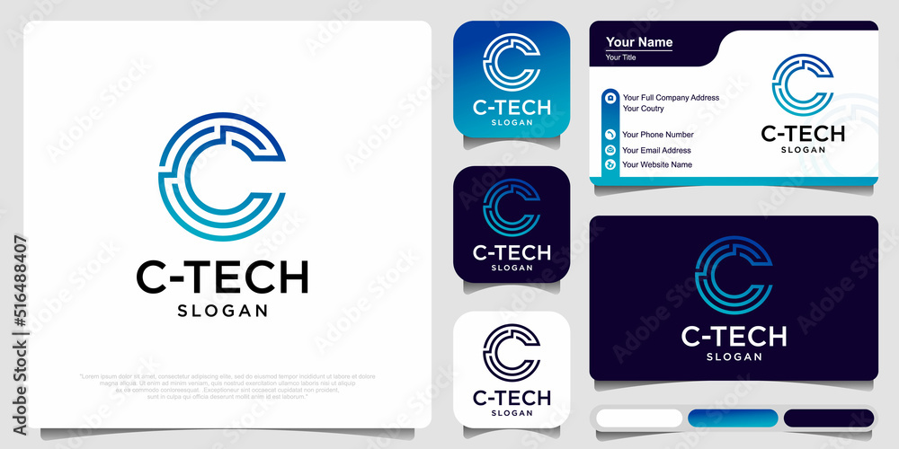 Letter C tech logo with circuit board lines style Stock Vector | Adobe ...