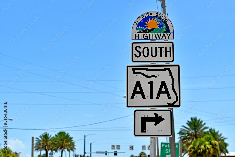 State Road A1A sign. A1A is a major north/south Florida State Road that ...