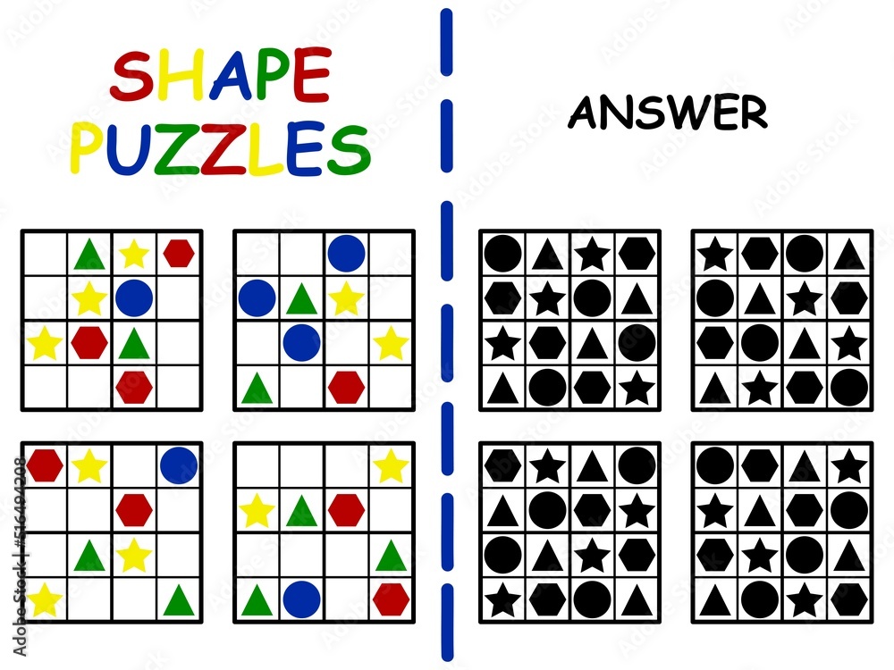 Obraz na płótnie Shape puzzles for children printable activity page ...
