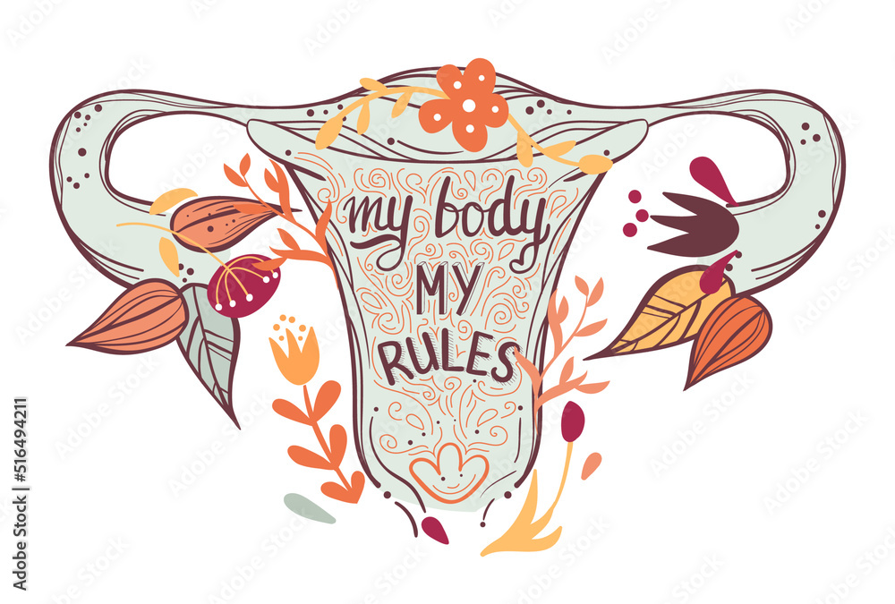 Anatomical tattoo art print with uterus and hand painted lettering ...