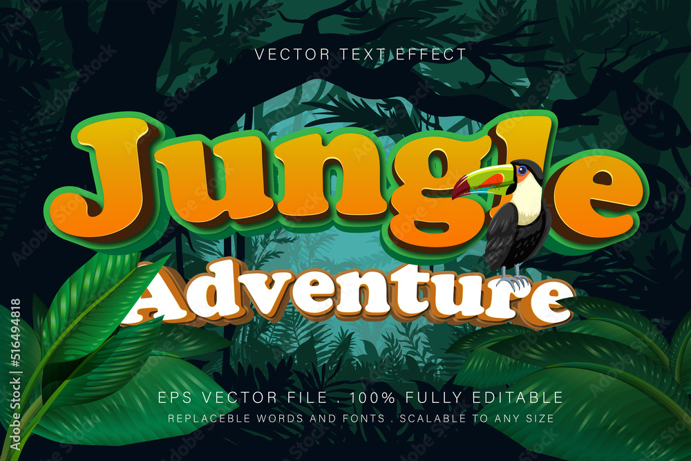 Editable jungle 3d text effect Stock Vector | Adobe Stock