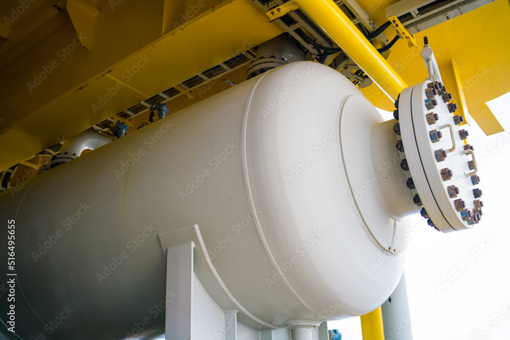 Steel high-pressure vessels are used for liquid storage in offshore ...