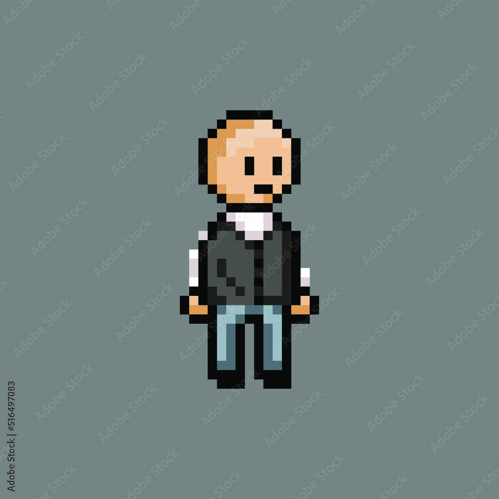 pixel art bald boy in uniform in pixel style vector Stock Vector ...