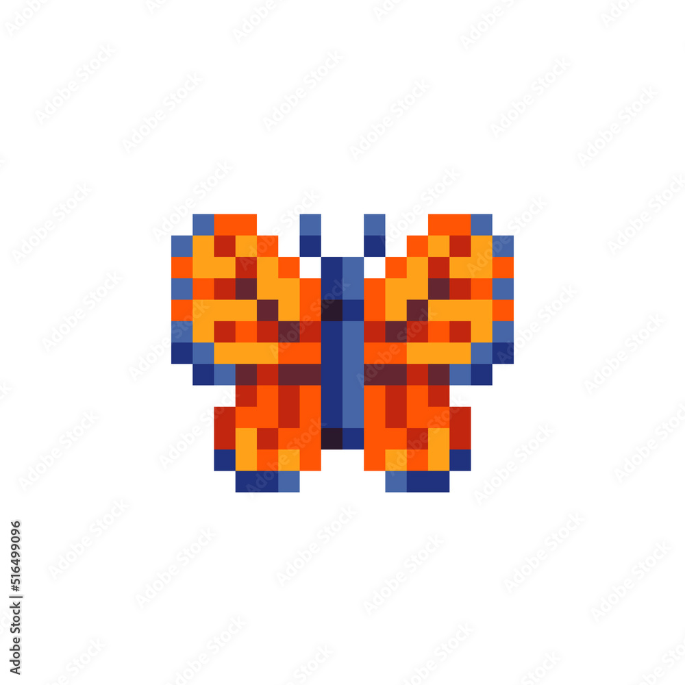 Butterfly pixel art style icon isolated vector illustration, element ...