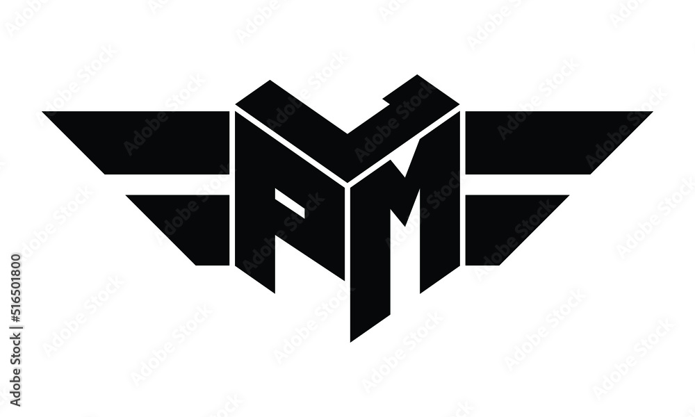 LPM three letter gaming logo in polygon cube shape logo design vector ...