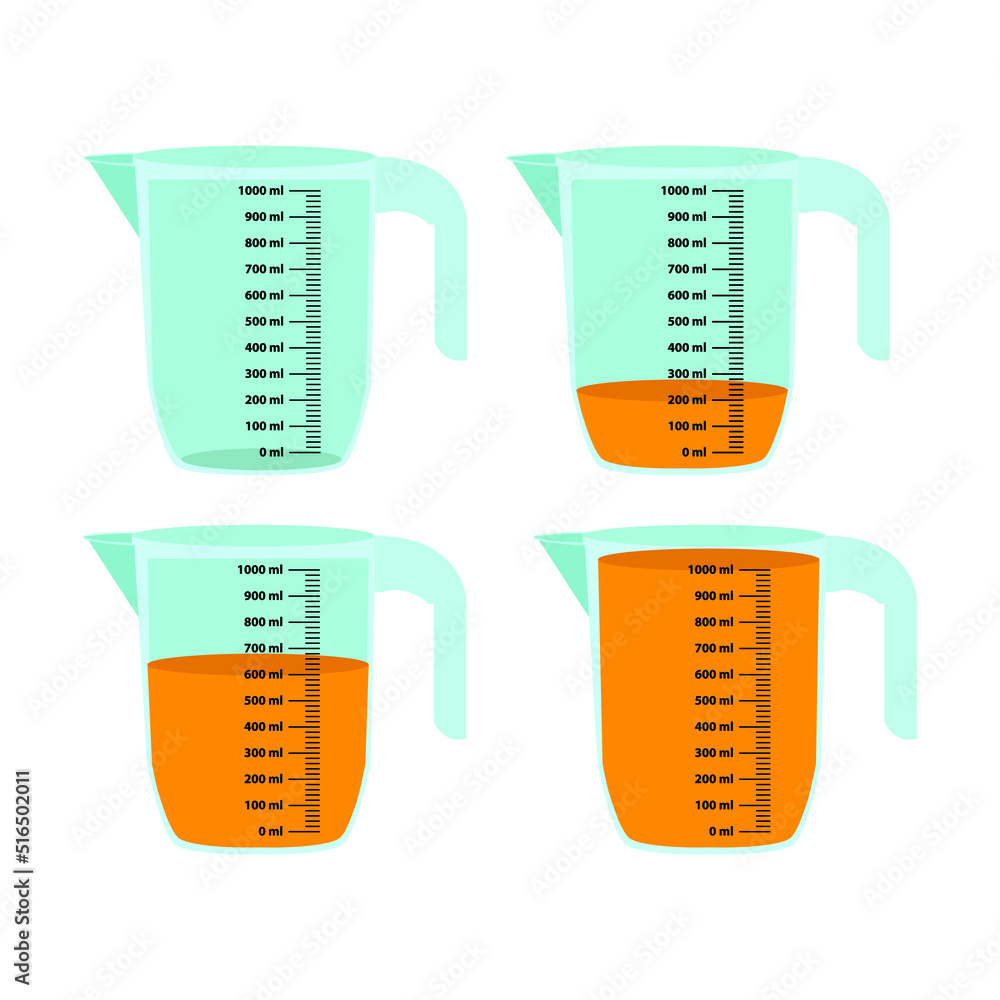 Scale measuring jug. different litre liquid. Beaker for chemical ...