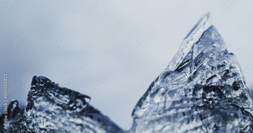 Wet ice. Cold crystal. Gem glass. Macro of blue white transparent fresh ...
