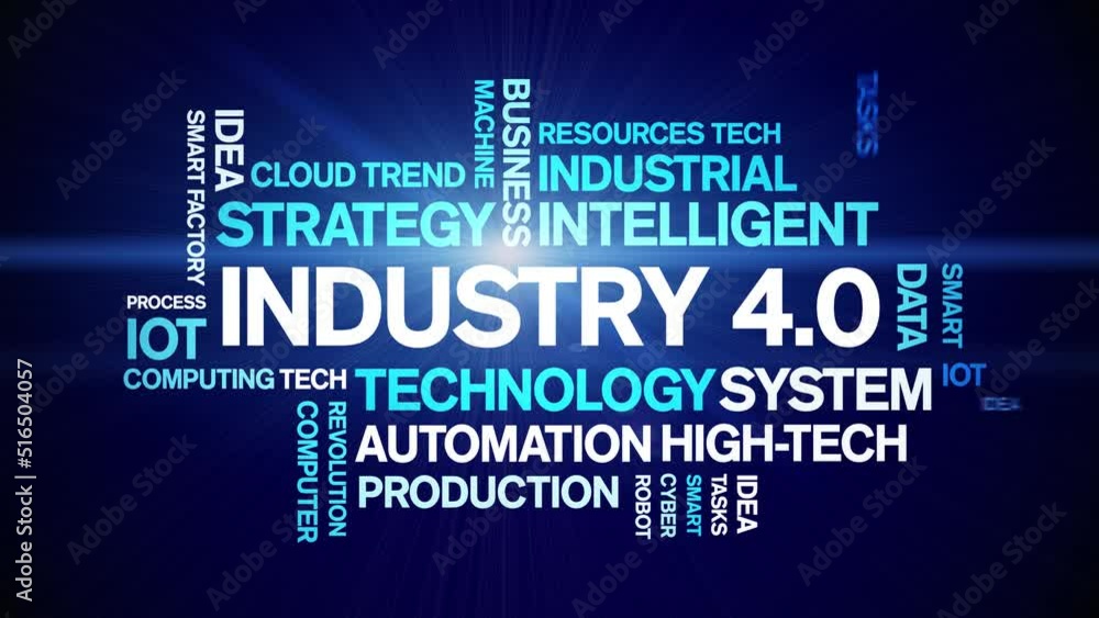industry 4.0 animated tag word cloud;text design animation kinetic ...