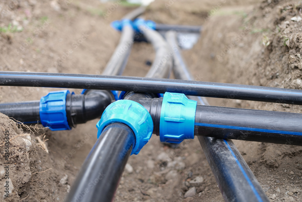 Plumbing water drainage or underground irrigation system Stock Photo ...