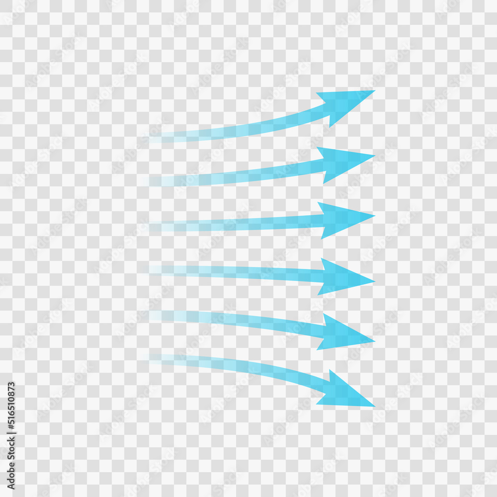 Air flow. Blue arrow showing direction of air movement. Wind direction ...
