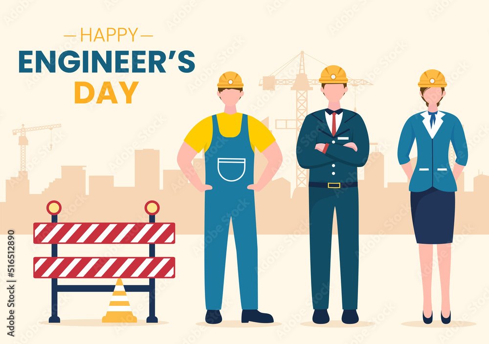 Happy Engineers Day Illustration Commemorative for Engineer with Worker ...