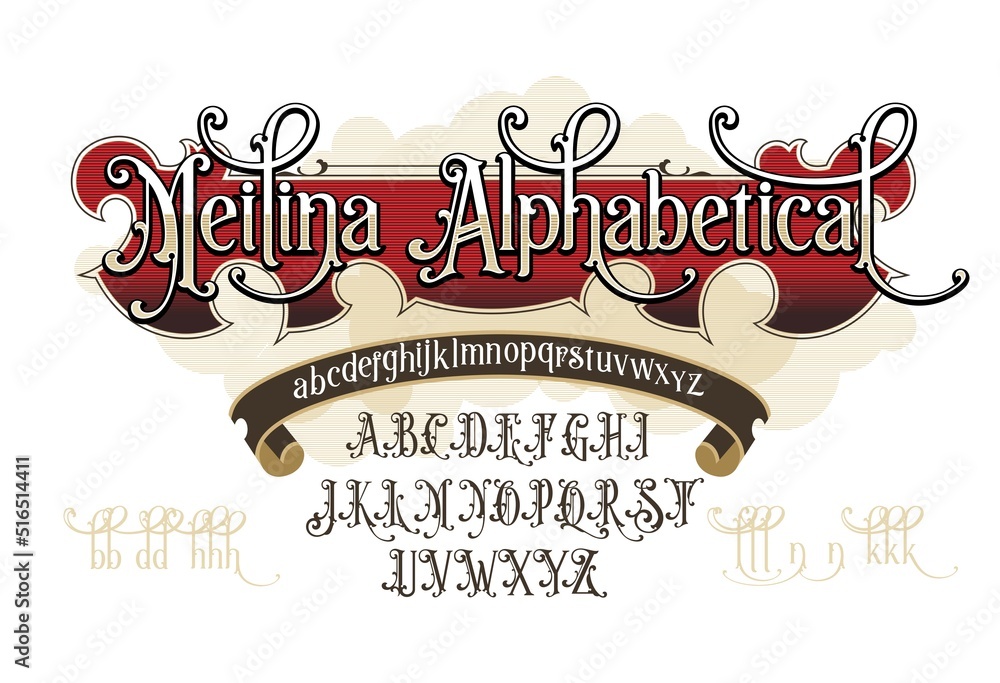Vintage vector font victorian style vector alphabet Stock Vector ...