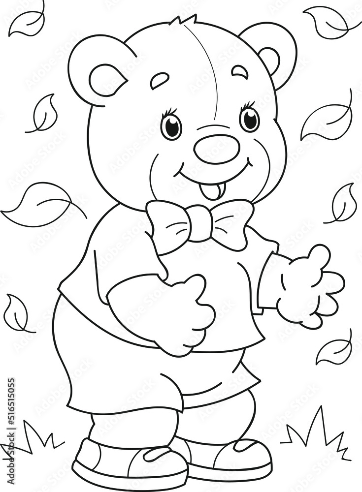 Coloring page outline of cartoon cute bear. Colorful vector ...