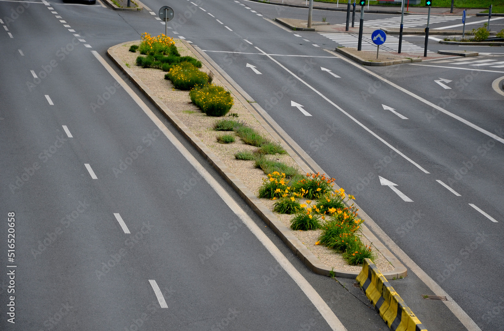horizontal stripes for traffic signs. highway concrete barriers on the ...