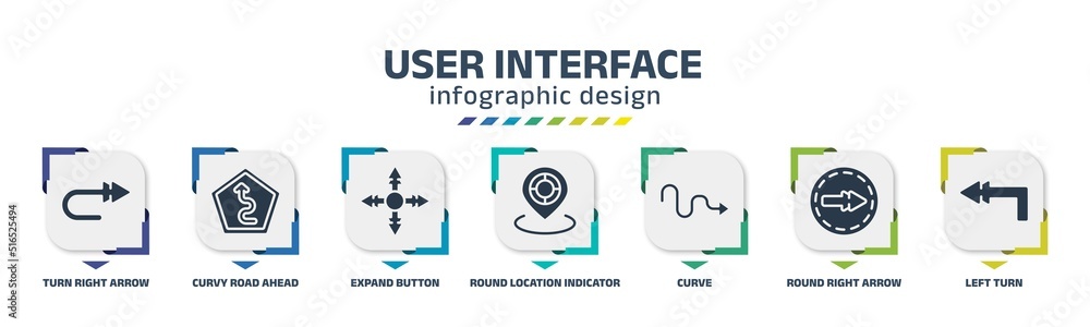 user interface infographic design template with turn right arrow, curvy ...