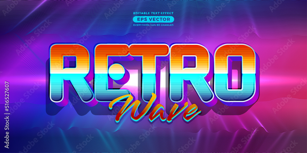 Retro wave editable text effect style with theme vibrant neon light ...