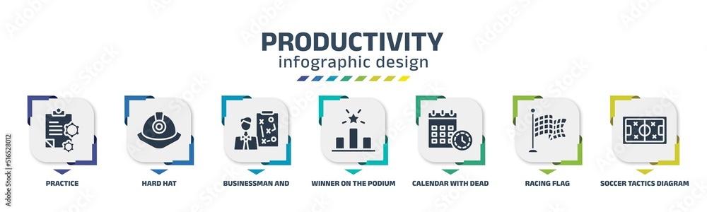 productivity infographic design template with practice, hard hat ...