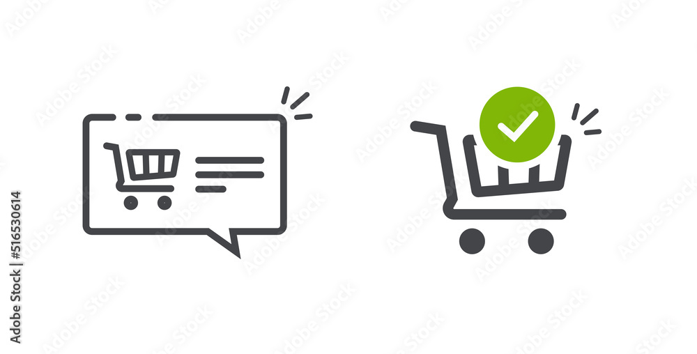 Shop cart icon line art outline vector with check mark and ecommerce ...
