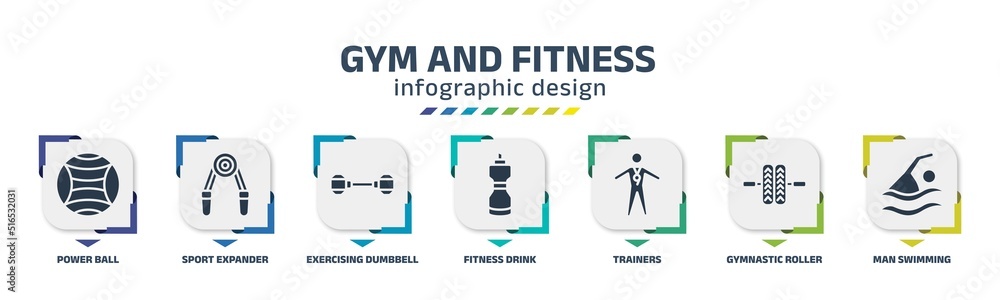 gym and fitness infographic design template with power ball, sport ...