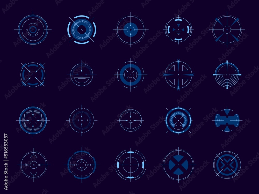 HUD circle aim. Target system futuristic game user interface, military ...