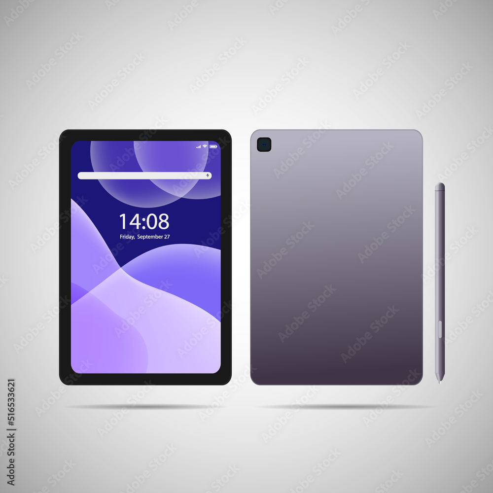 Realistic tablet PC. Vector illustration in trendy thin frame design ...