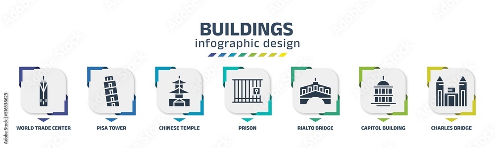 buildings infographic design template with world trade center, pisa ...