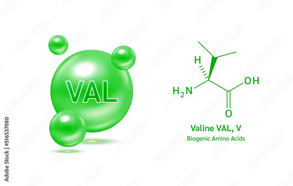 Important amino acid Valine VAL, V and structural chemical formula and ...