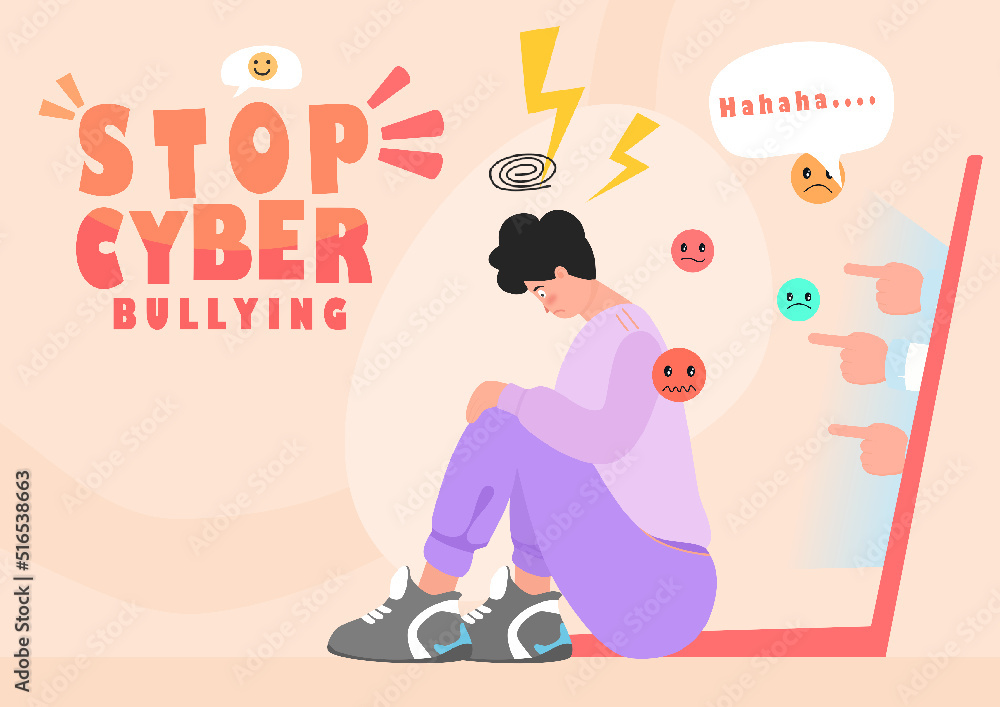 Vetor de cyber bullying, text, abuse, teen, children, school, online ...
