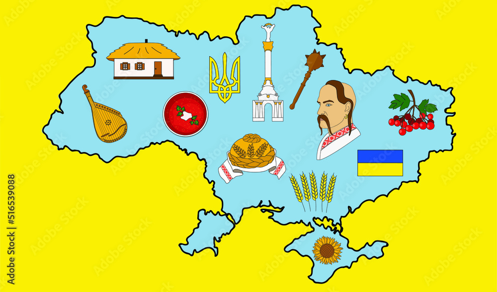 Welcome to Ukraine - Brochure vector design. Set of hand drawn national ...