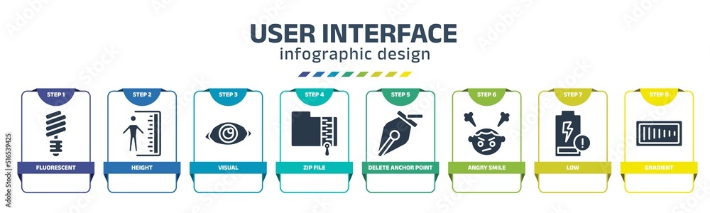 user interface infographic design template with fluorescent, height ...
