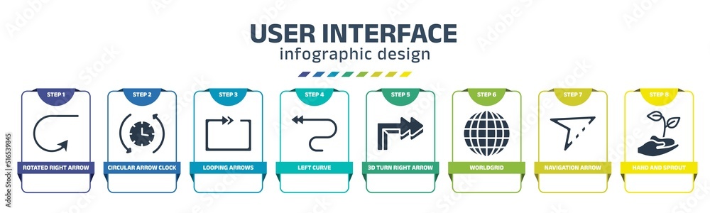 user interface infographic design template with rotated right arrow ...
