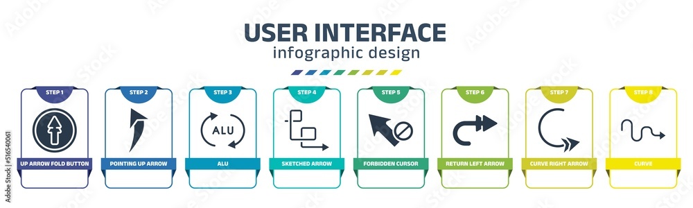user interface infographic design template with up arrow fold button ...