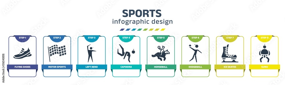 sports infographic design template with flying shoes, motor sports ...