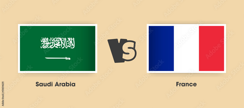 Saudi Arabia vs France flags placed side by side. Creative stylish ...
