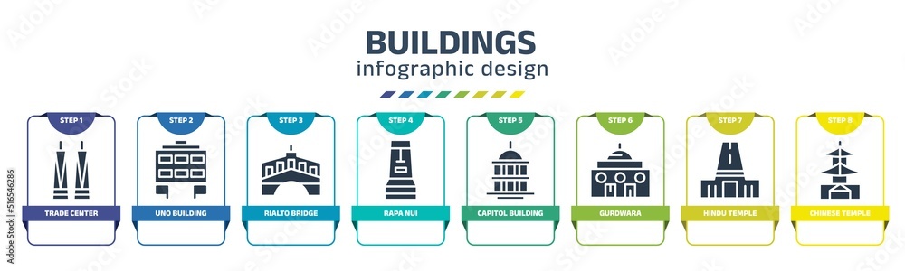 buildings infographic design template with trade center, uno building ...