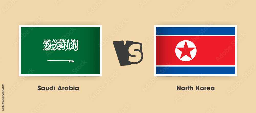 Saudi Arabia vs North Korea flags placed side by side. Creative stylish ...