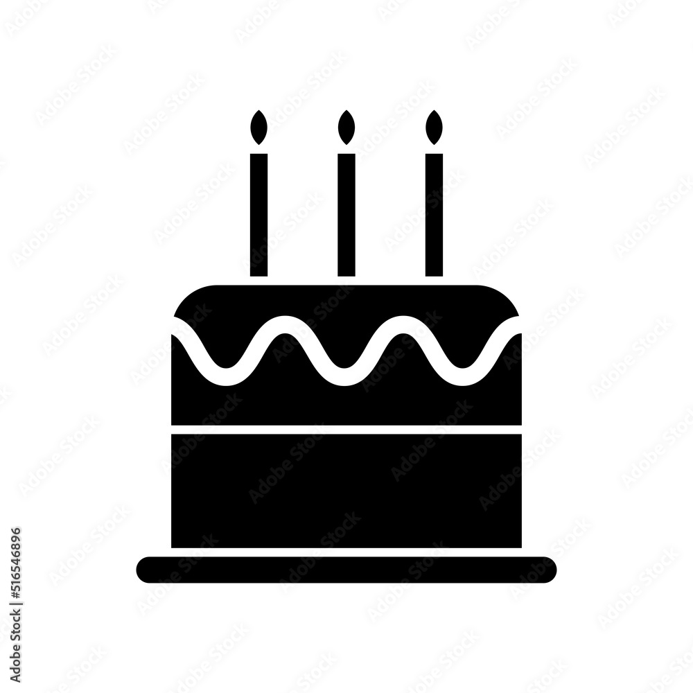 Birthday cake icon, full black. Vector illustration, suitable for ...
