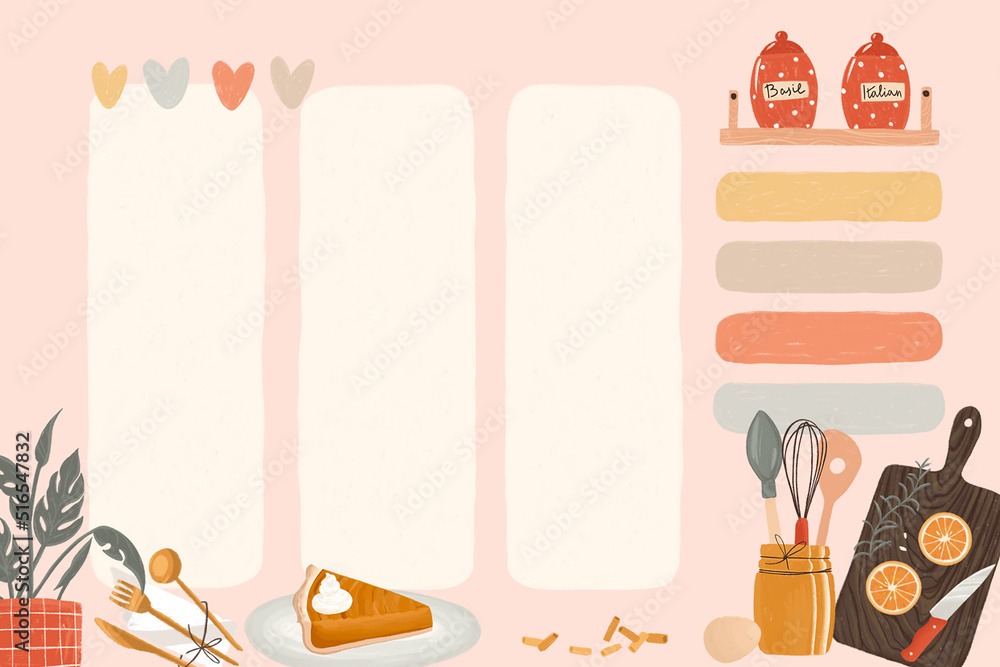 Trendy cooking minimalist template planner in pastel colors. For menu ...