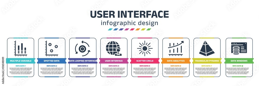 user interface infographic design template with multiple variable vertical bars, spotted data ...